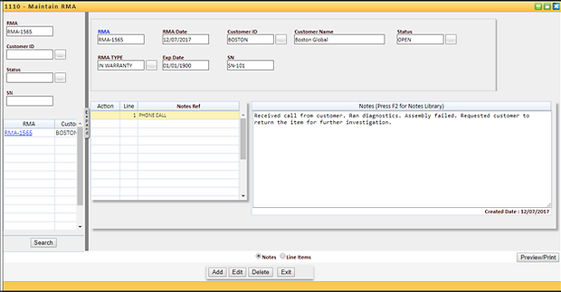 Return Material Authorization Module - AMICS ADVANCED MANUFACTURING AND ...